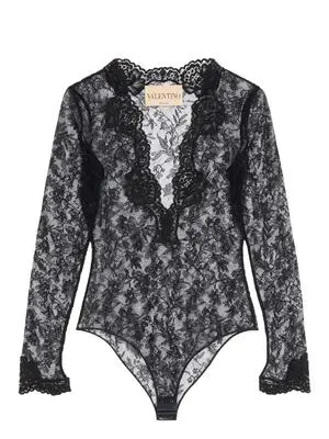 Valentino Garavani Lace V-neck Bodysuit - Black