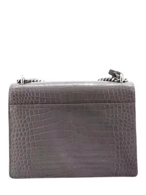Saint Laurent Medium Croc Effect Leather Bag - Grey