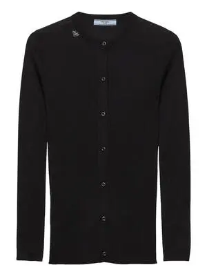 Prada Wool Ribbed Slim Cardigan - Black