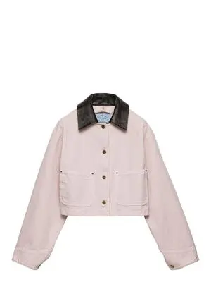 Prada Cotton Canvas Cropped Jacket With Leather Trim - Pink