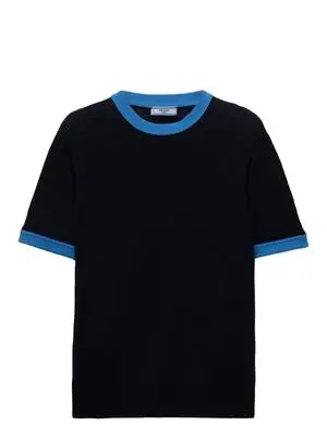 Prada Cashmere Short-sleeve Sweater With Contrast Trim - Blue