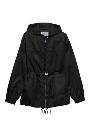 Prada Re-nylon Hooded Jacket With Belt - Black