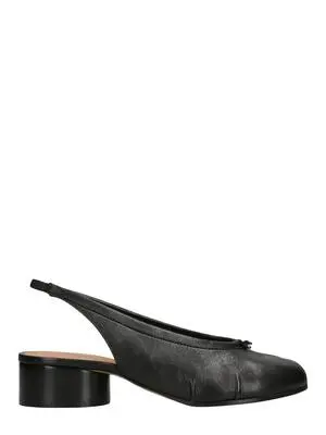 MAISON MARGIELA Leather Tabi Ballerina Slingback Pumps With Block Heel - Black