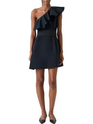 Akris Ruffled One-shoulder Taffeta Mini Dress - Black