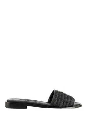 Prada Woven Strap Slides With Gold Tone Detail - Multicolor