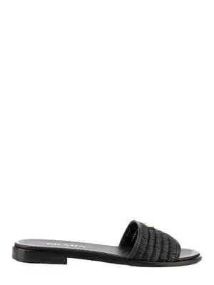 Prada Embellished Raffia Slides - Multicolor