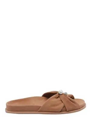 JIMMY CHOO Rafi Flat Sandals With Pearl Embellishments - Brown