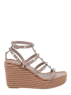 Valentino Garavani Rockstud Rope Wedge Sandals - Pink