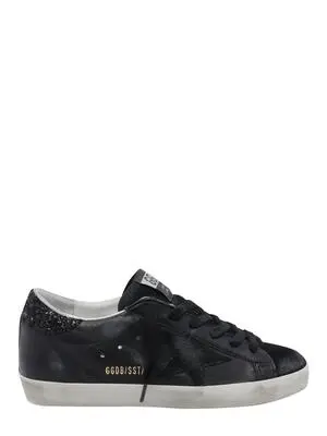 GOLDEN GOOSE Golden Goose Black Leather Super-Star Sneakers With Crystal Embellishments Black