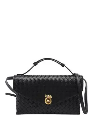 Bottega Veneta Knot Lock Woven Leather Shoulder Bag - Black