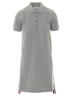 Thom Browne Grey Cotton Polo Dress With Signature Stripes - Gray