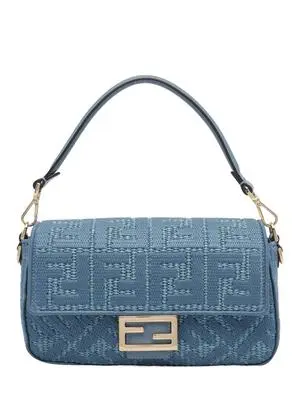 Fendi Braided Raffia Baguette With Ff Embroidery - Blue