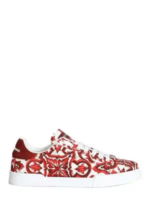 Dolce & Gabbana Portofino Canvas Sneakers With Majolica Print - Red