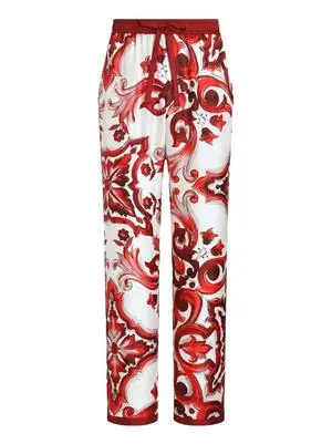 Dolce & Gabbana Silk Twill Majolica Print Trousers - Red