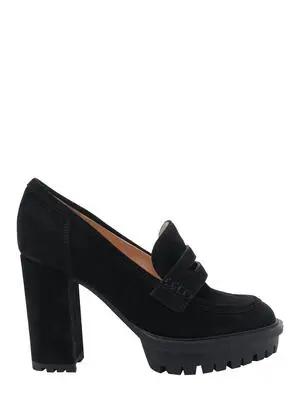 GIANVITO ROSSI Suede Block Heel Loafers - Black