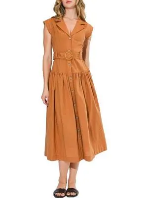 Adelyn Rae Kennedy Belted Midi Shirtdress - Rust