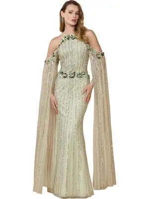 MAC DUGGAL COLLECTION Embellished Cape Sleeve Gown - Seafoam