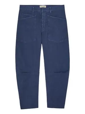 NILI LOTAN Shon Barrel-leg Stretch Cotton Trousers - Navy