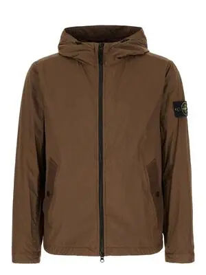 Stone Island Hooded Zip-up Jacket With Logo Detail - Multicolor