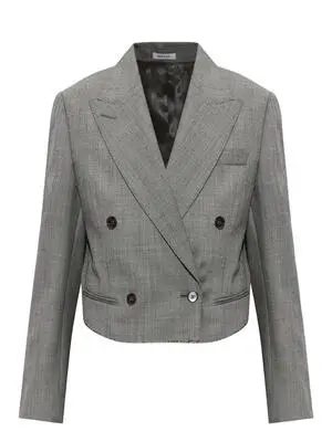 Alexander McQueen Cropped Wool Blazer With Frayed Hem - Grey