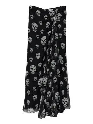 Alexander McQueen Silk Skirt With Monogram Print - Black