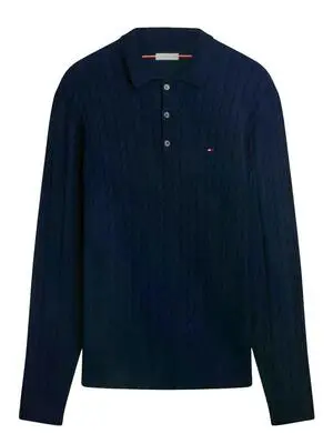Tommy Hilfiger Cable Knit Polo Collar Sweater - Blue