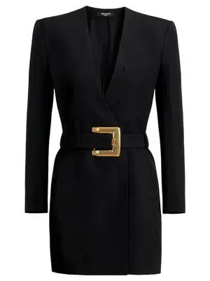 Balmain Short Belted Virgin Wool Dress - Black