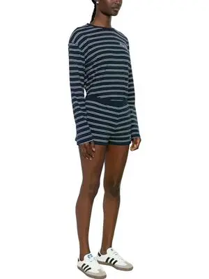 SPORTY & RICH Striped Logo-embroidered Shorts - Blue
