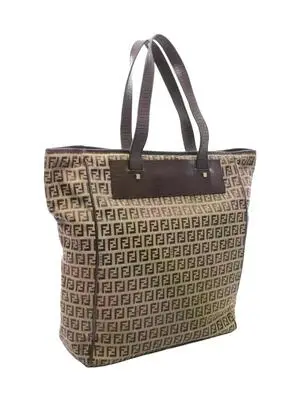 Fendi Zucchino Leather-trimmed Tote Bag - Neutrals
