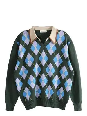 Dries Van Noten Argyle Polo Shirt - Forest