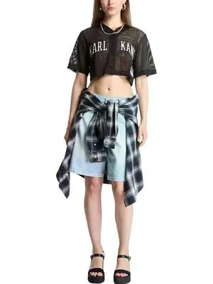 KARL KANI Stone-washed Denim Shorts - Blue