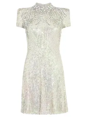 Jenny Packham Tala Embellished Mini Dress - Silver
