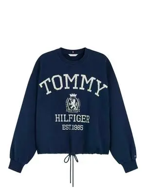Tommy Hilfiger Crest Logo Print Drawstring Hem Sweater - Blue