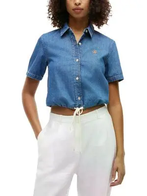 Tommy Hilfiger Short Sleeve Shirt With Drawstring Hem - Blue