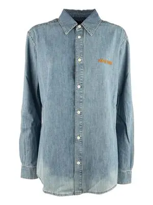 Miu Miu Long Sleeve Denim Shirt - Multicolor