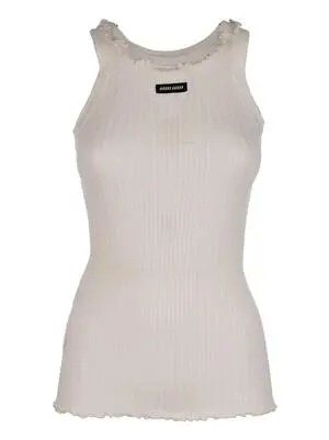 Miu Miu Ribbed Knit Tank Top With Ruffled Neckline - Multicolor