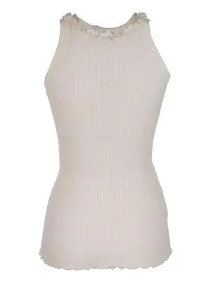 Miu Miu Ribbed Knit Tank Top With Ruffled Neckline - Multicolor