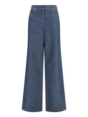 Fendi Wide-leg Chambray Jeans - Blue