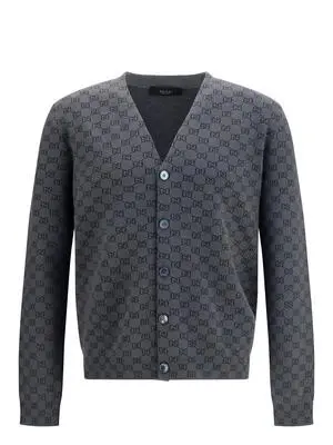 Gucci Gucci Silk And Wool GG Print Cardigan Gray