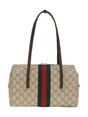 Gucci Medium Boston Melrose Shoulder Bag In Gg Fabric With Web Stripe - Cream
