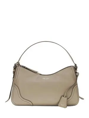 Prada PRADA Large Leather Shoulder Bag With Removable Keyring Gray