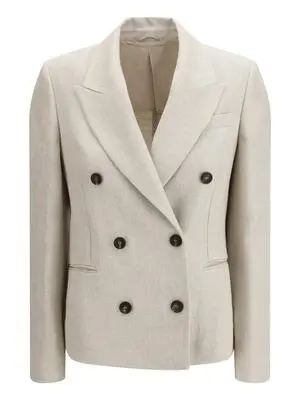 Brunello Cucinelli Button Herringbone Blazer - Cream