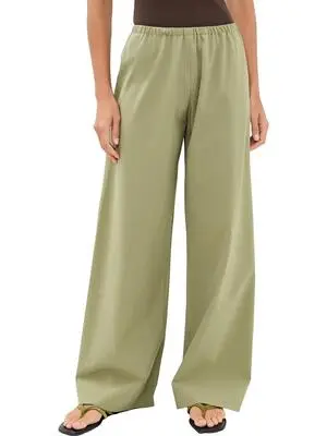 LA LIGNE Cotton Poplin Wide Leg Pants - Olive