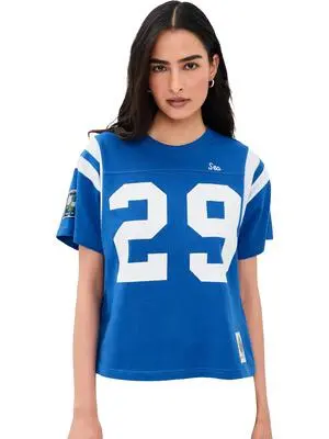 Sea Georgie Sportswear Tee With Graphic Print And Stripe Accents - Blue