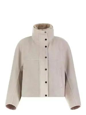 Brunello Cucinelli Shearling Trim Bat-sleeve Coat - Neutrals