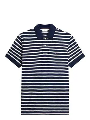 Tommy Hilfiger Striped-print Logo-embroidered Polo Shirt - Blue