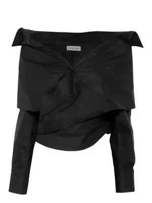 Balenciaga Off-shoulder Wrap Blouse - Blue