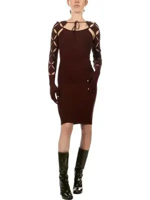 ISA BOULDER Argyle-sleeve Cut-out Mini Dress - Brown