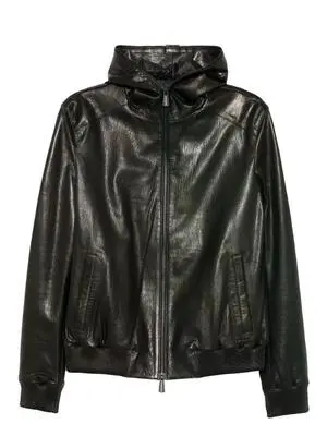 SERGIO MORETTI FIRENZE Hooded Leather Jacket - Black