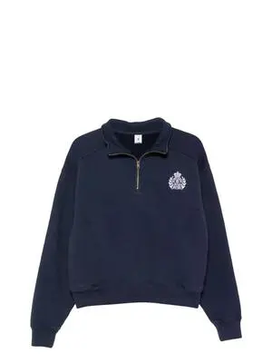 SPORTY & RICH Quarter-zip Sweatshirt With Crest Embroidery - Blue